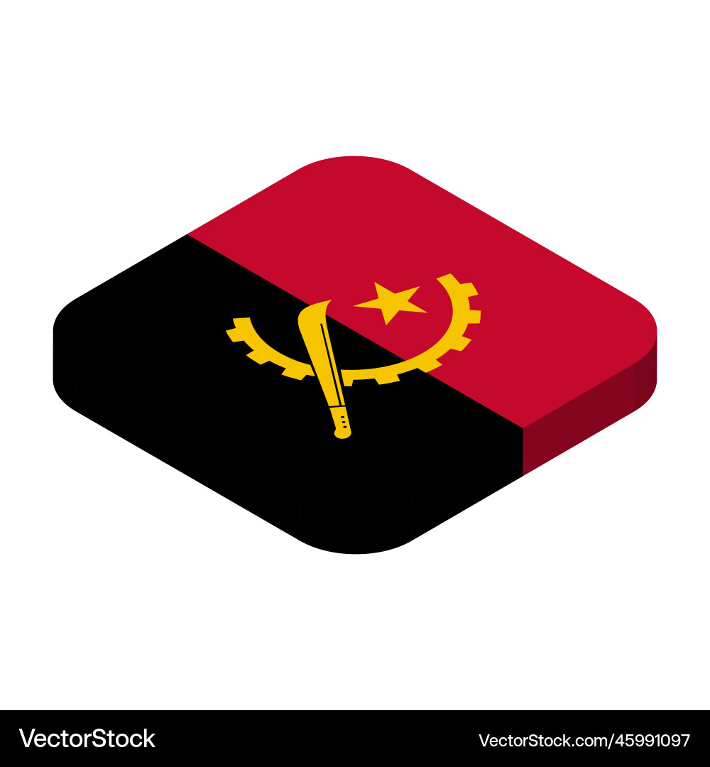 Rounded square isometric flag of angola Royalty Free Vector