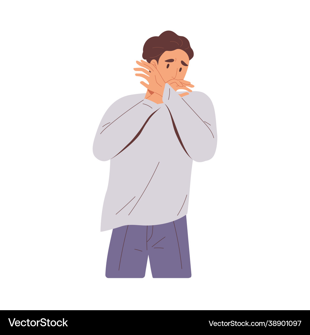 Sad embarrassed man regretting smth upset Vector Image