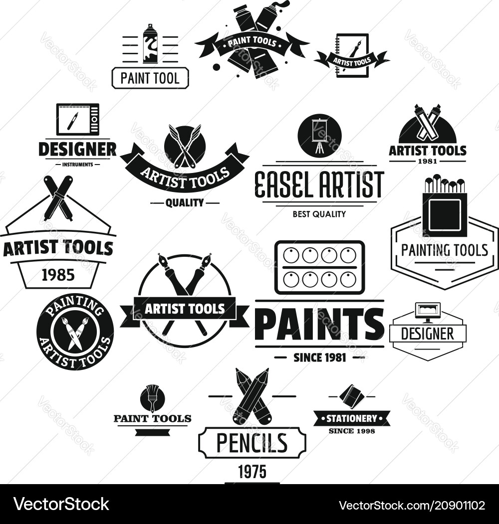 Artist tool logo icons set simple style Royalty Free Vector