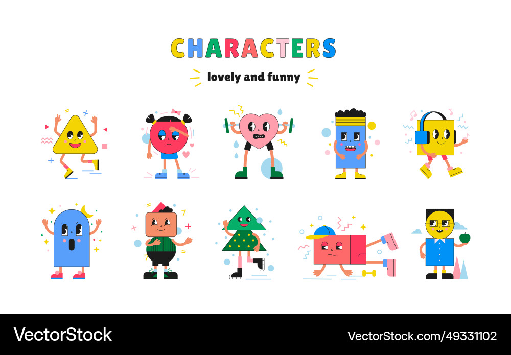 Cartoon expressions face shape icons cute arm Vector Image