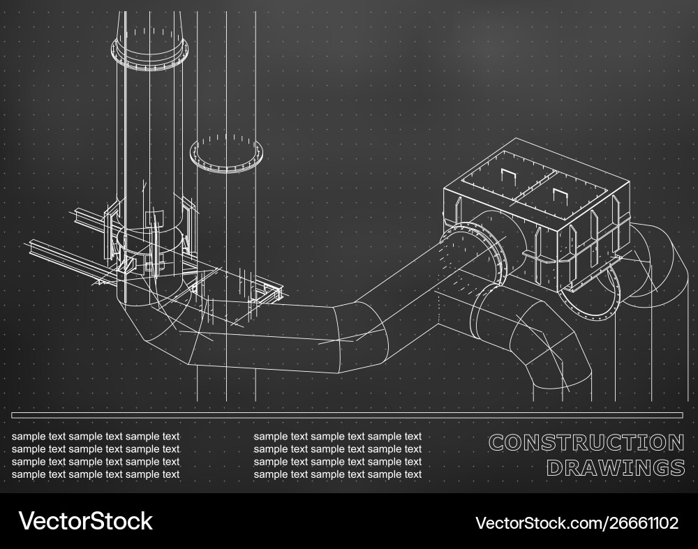 Construction drawings 3d metal pipes Royalty Free Vector
