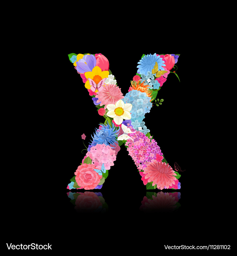 Fancy letter beautiful flowers on black Royalty Free Vector