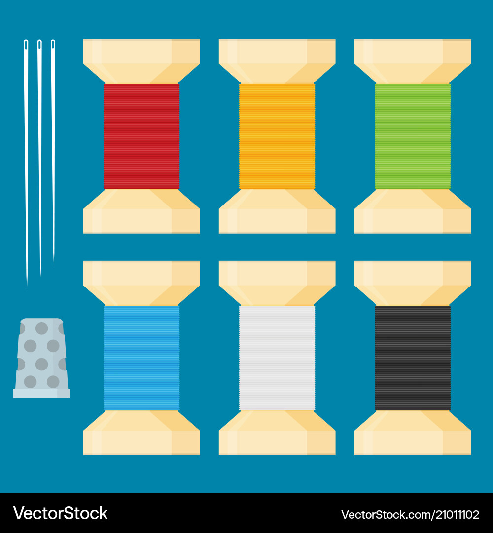 Flat bobbin set with needle thread Royalty Free Vector Image