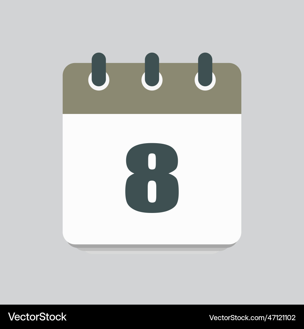 Icon calendar day number 8 8th month Royalty Free Vector