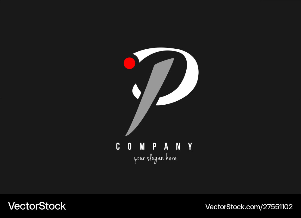 P red dot alphabet letter in black and white Vector Image