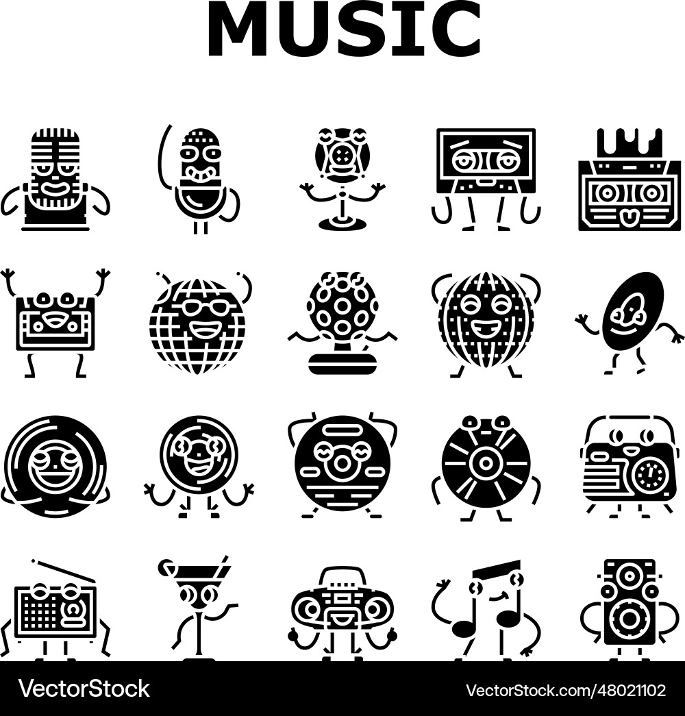 Retro music character icons set Royalty Free Vector Image