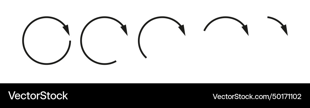 Round arrows set isolated circle black shapes Vector Image