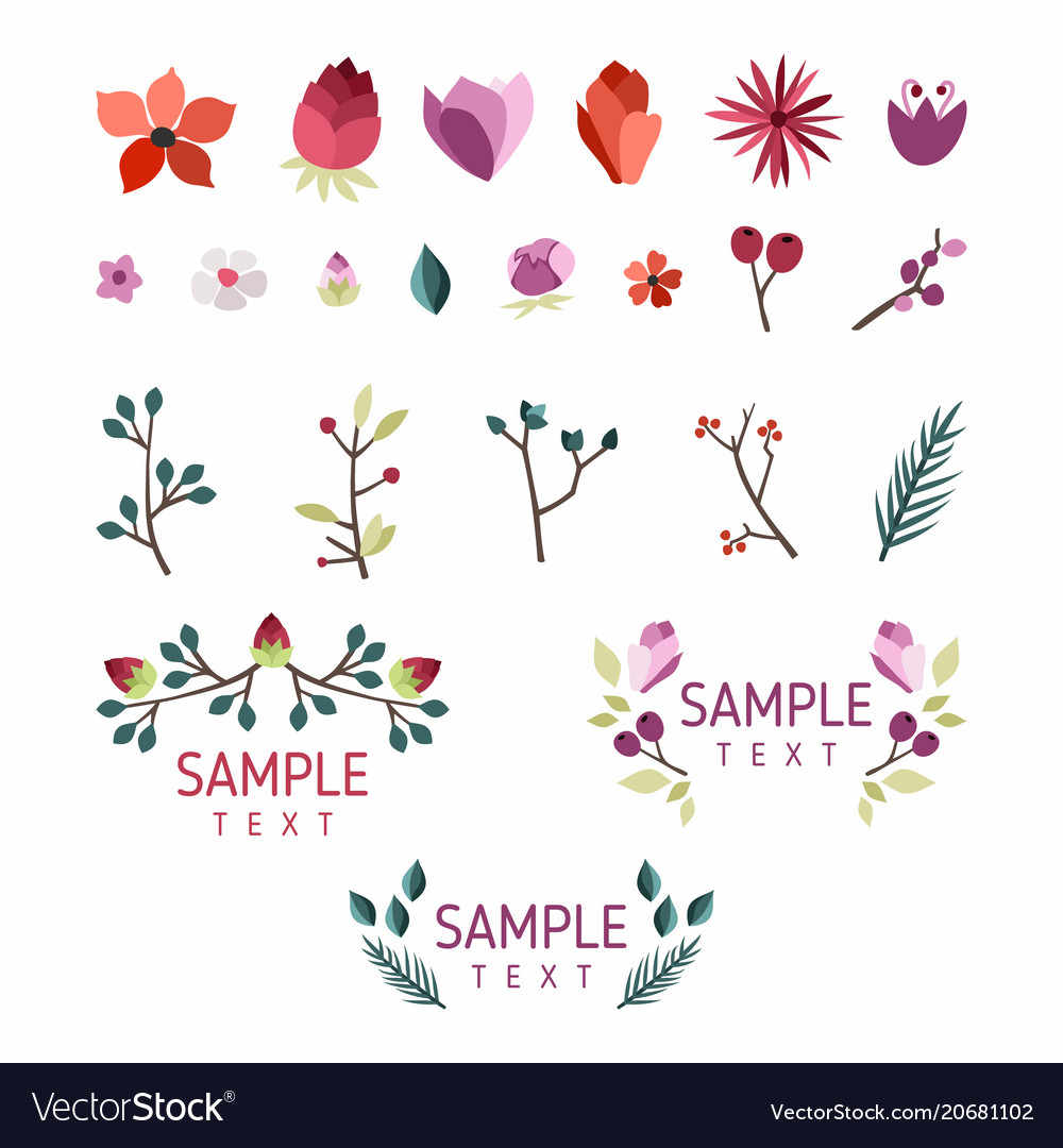 Set floral design elements collection Royalty Free Vector