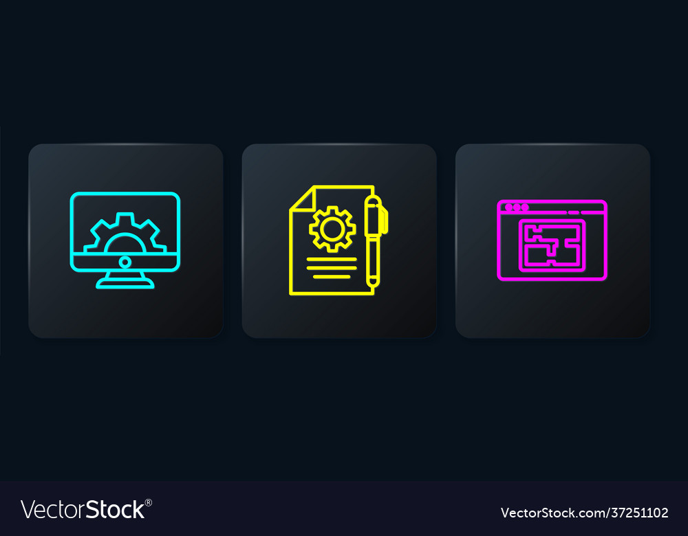 Set line computer monitor and gear house plan Vector Image