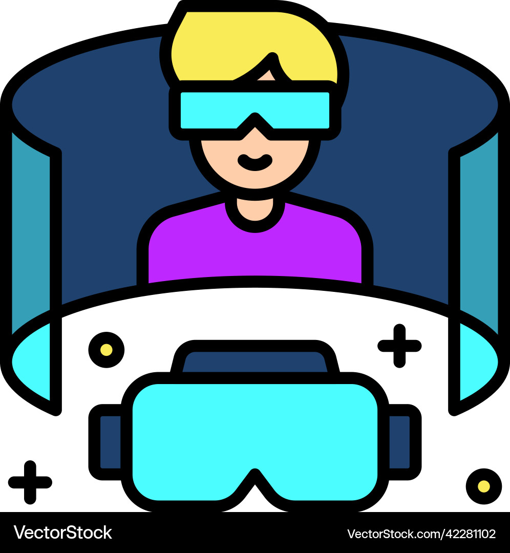 Vr glasses and avatar on curved screen icon Vector Image
