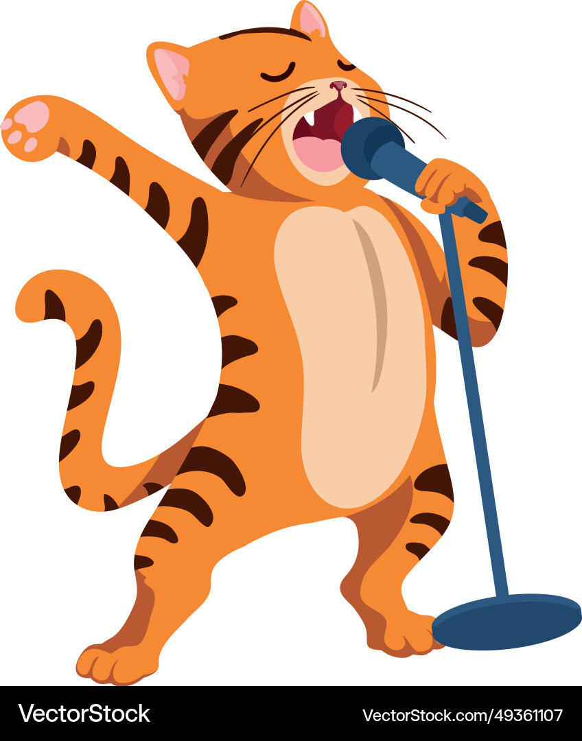Animal playing instrument tiger with microphone Vector Image