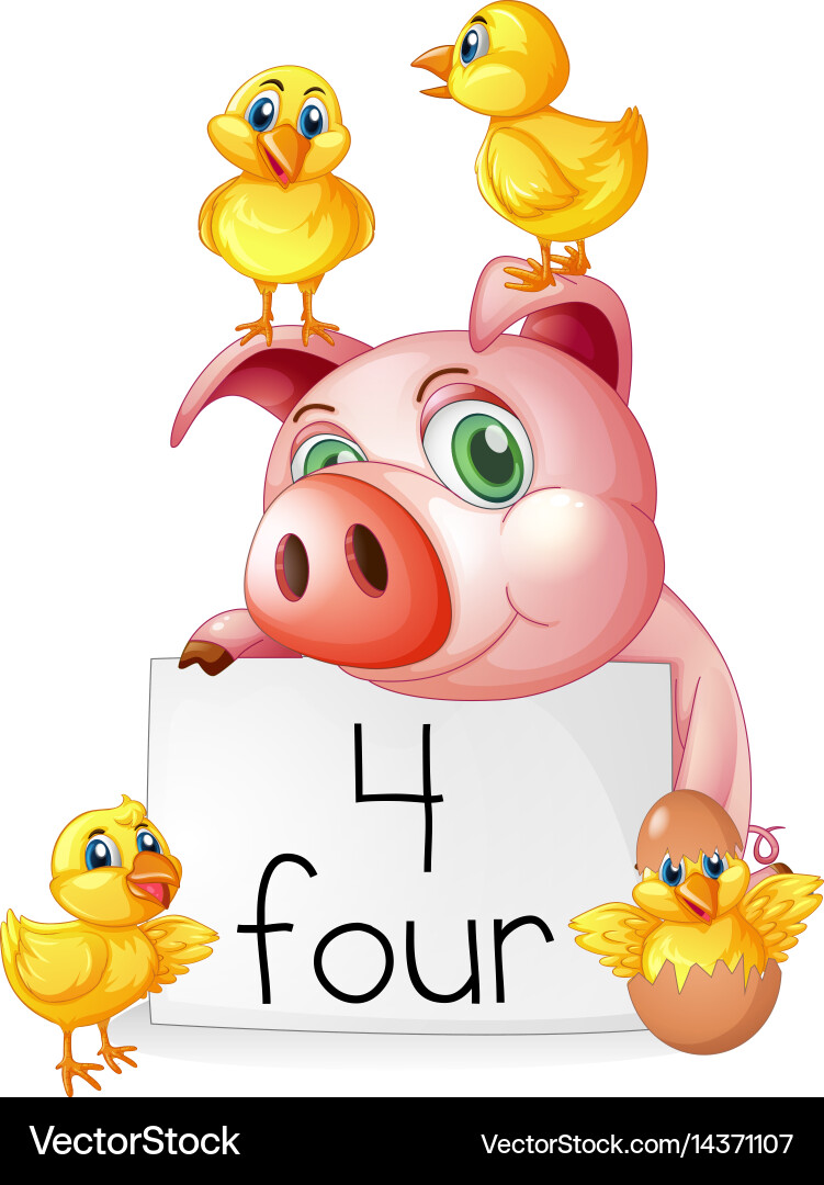 Counting number four with pig and chicks Vector Image