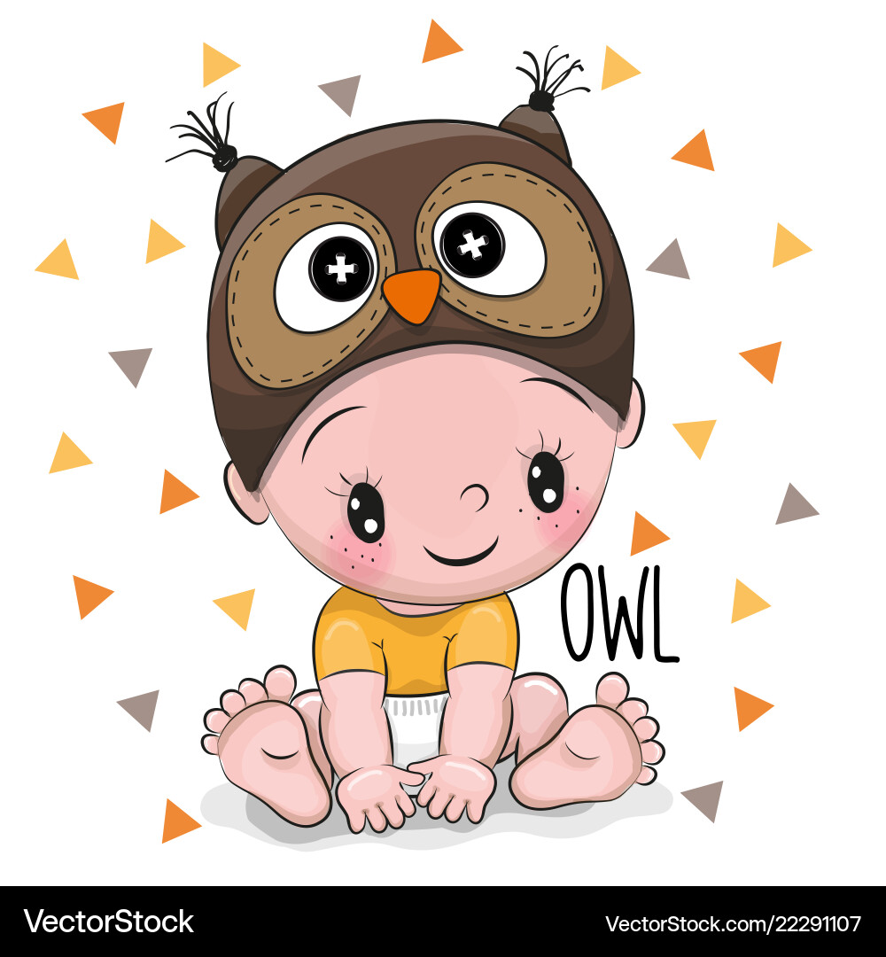 Cute cartoon baboy in a owl hat Royalty Free Vector Image