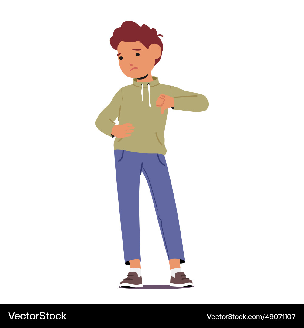 Disappointed little boy character expresses his Vector Image