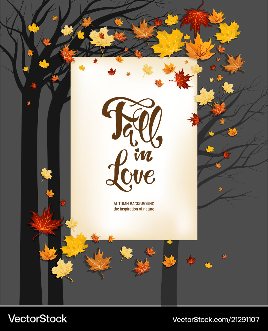 Frame fall leaves on dark background Royalty Free Vector