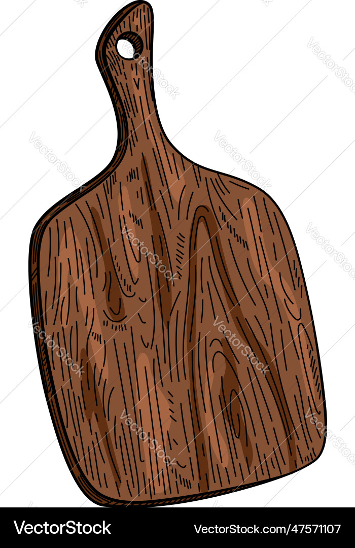 Hand drawn cutting wooden board kitchen utensils Vector Image