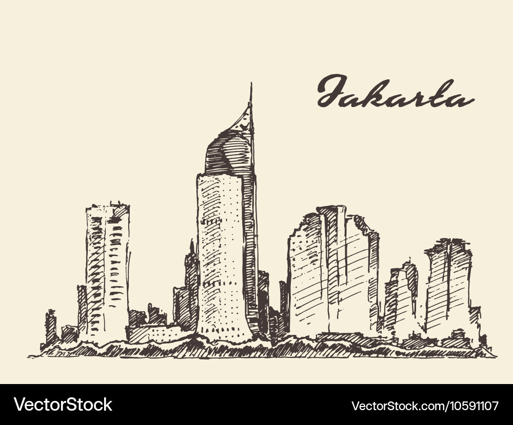 Jakarta skyline hand drawn sketch Royalty Free Vector Image