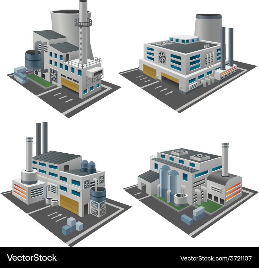 Set of perspective factories Royalty Free Vector Image