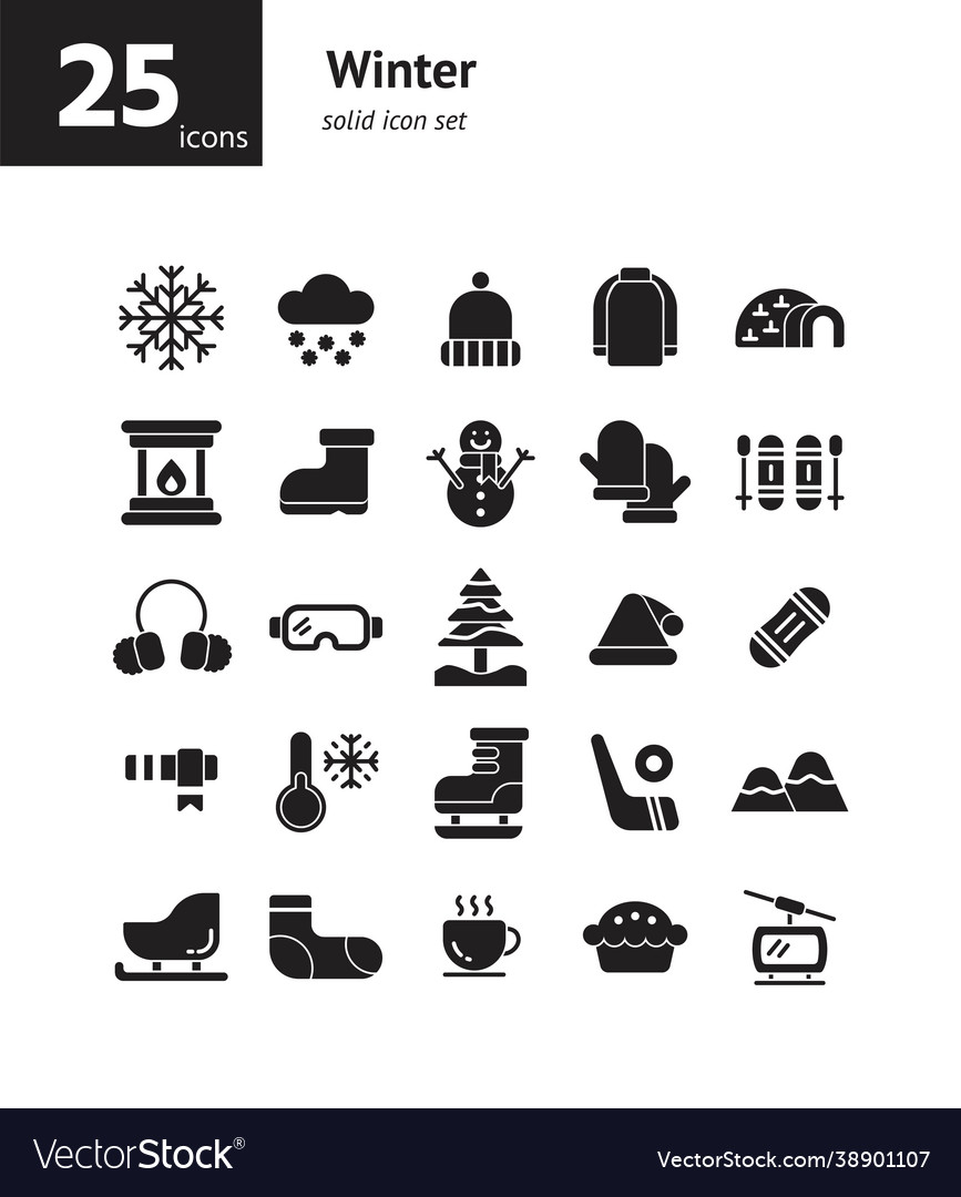 Winter solid icon set Royalty Free Vector Image