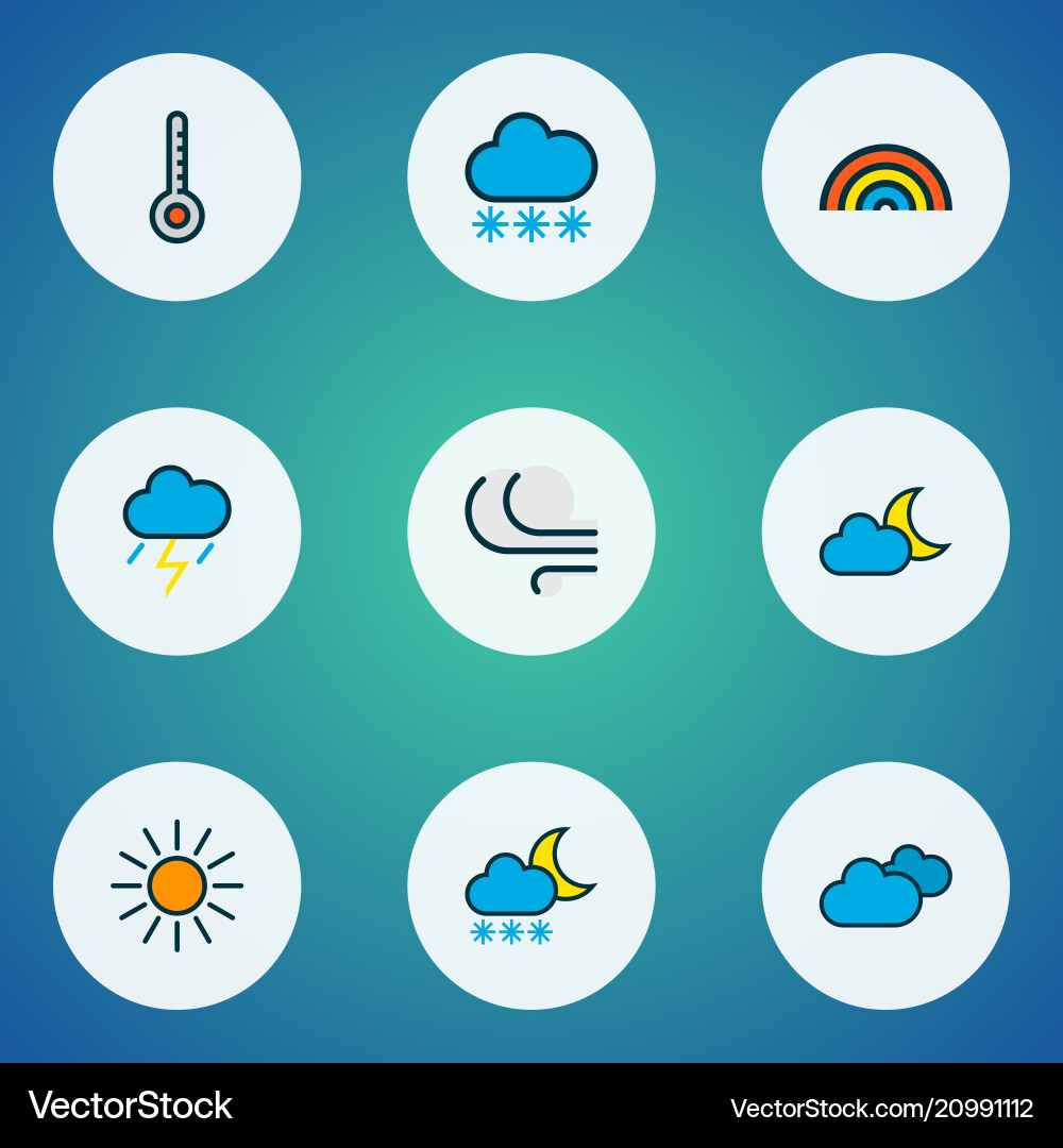 Climate icons colored line set with freeze Vector Image