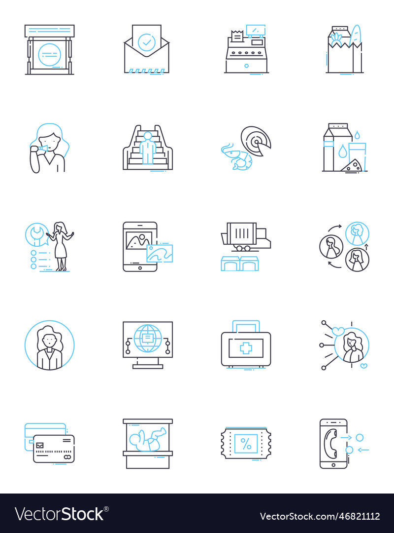Data research linear icons set analysis Royalty Free Vector