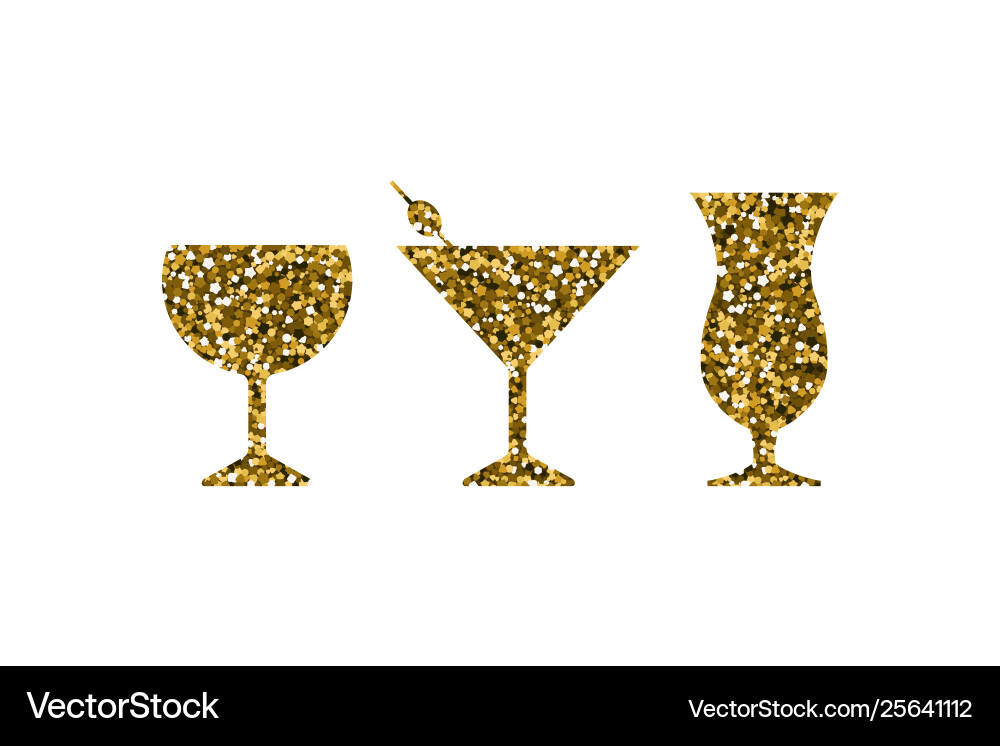 Gold abstract cocktail icons Royalty Free Vector Image