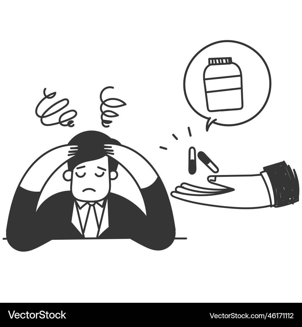 Hand drawn doodle giving pills to depression Vector Image