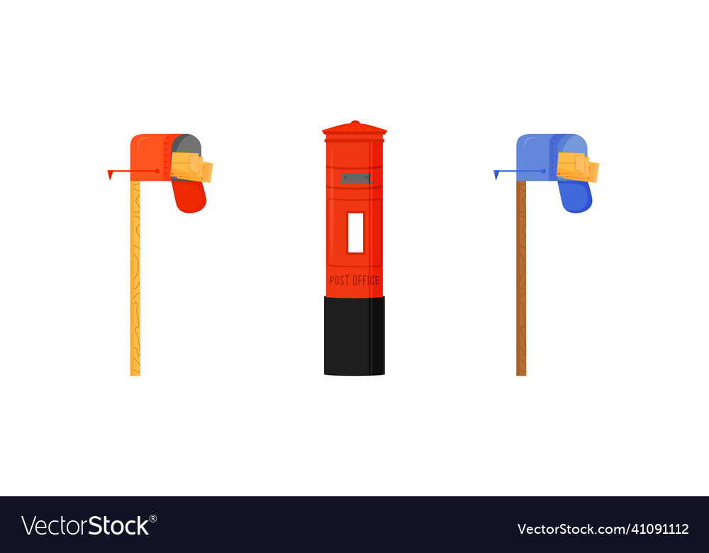 Mailboxes flat color object set Royalty Free Vector Image