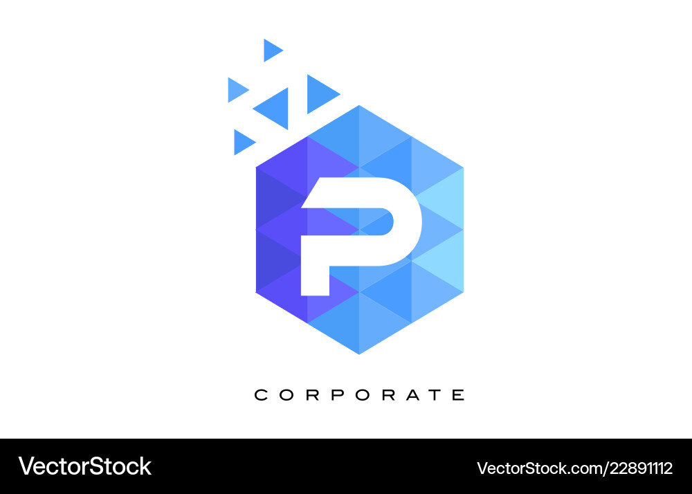 P blue hexagonal letter logo design with mosaic Vector Image