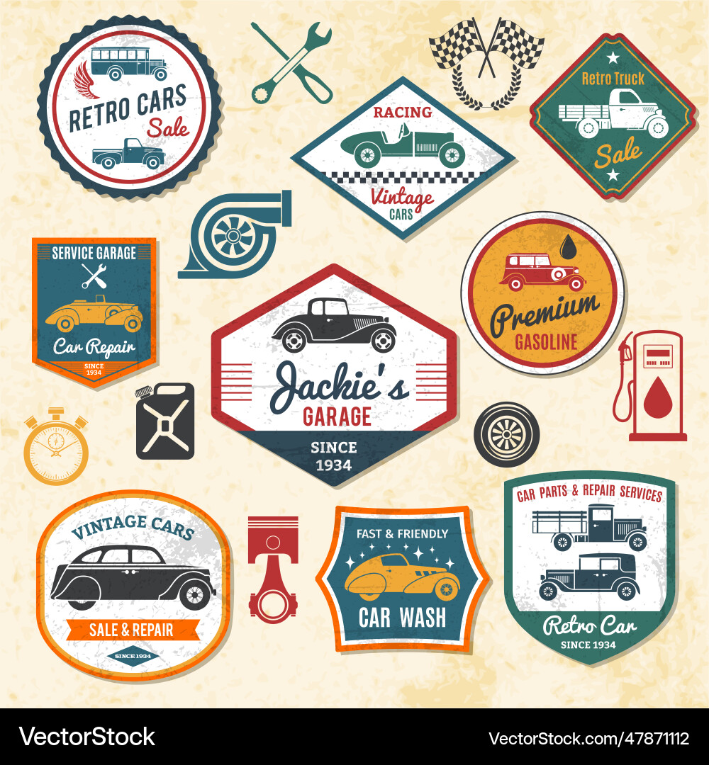 Retro car labels car labels Royalty Free Vector Image