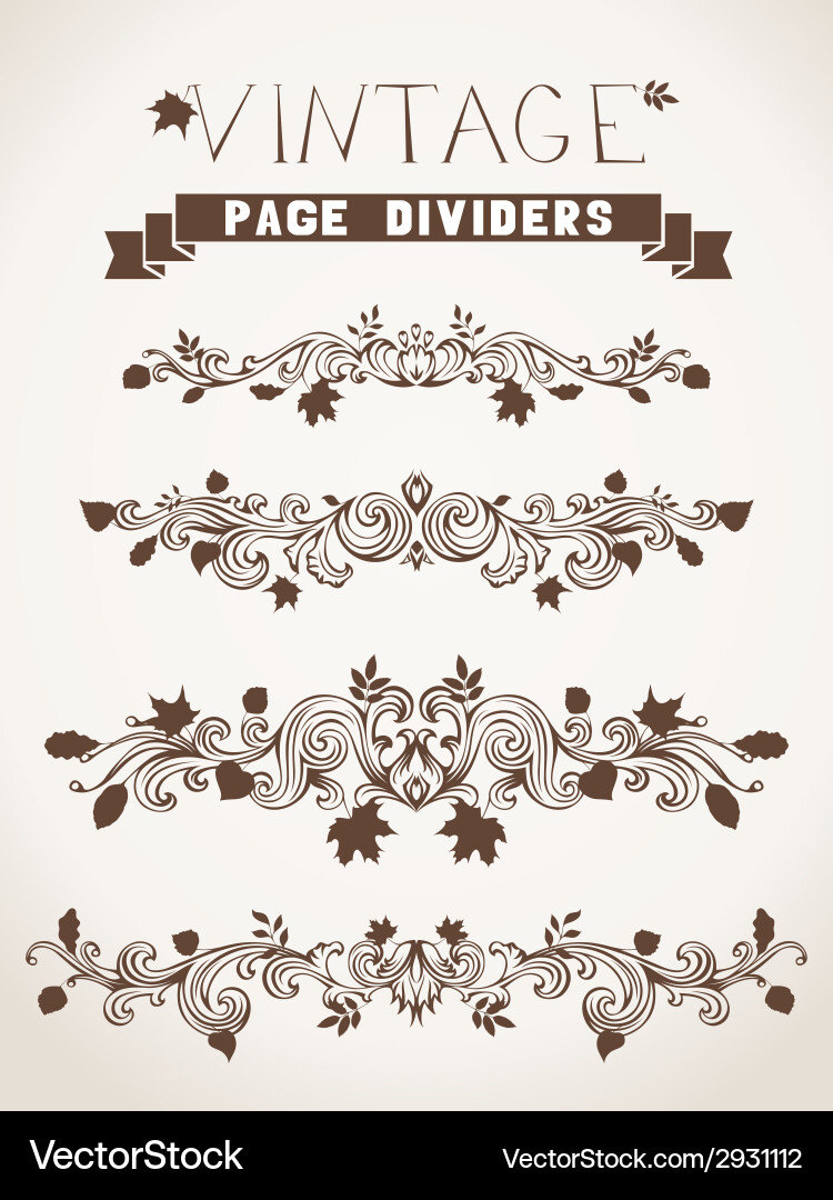 Set of calligraphic design elements and page Vector Image