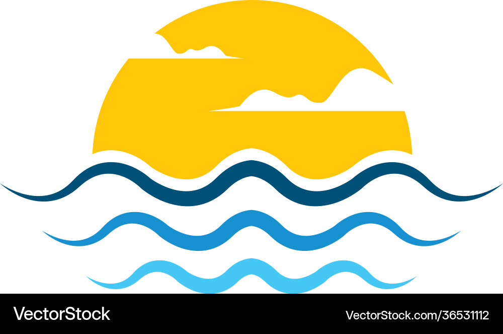 Water wave and sun symbol icon summer Royalty Free Vector