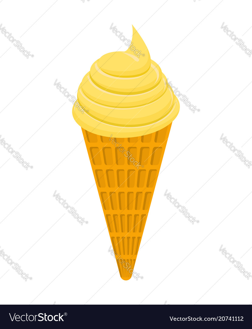 Yellow Cone Ice Cream Taste Mango Dessert Waffle Vector Image