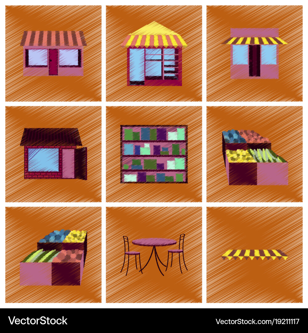 Assembly flat shading style icons shop interior Vector Image