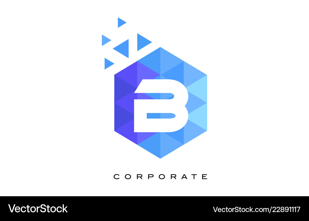 B blue hexagonal letter logo design with mosaic Vector Image