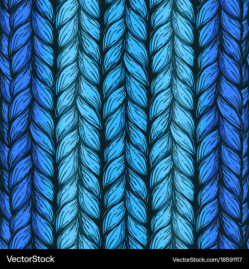 Blue hand drawn background of knitted threads Vector Image