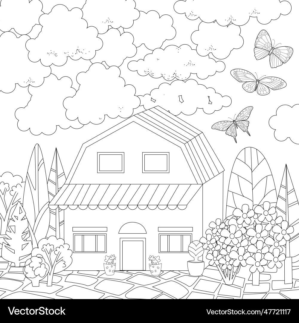 Cute house for your coloring book Royalty Free Vector Image