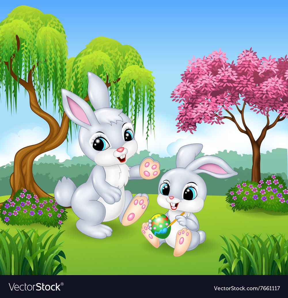 Cute little bunny in jungle Royalty Free Vector Image