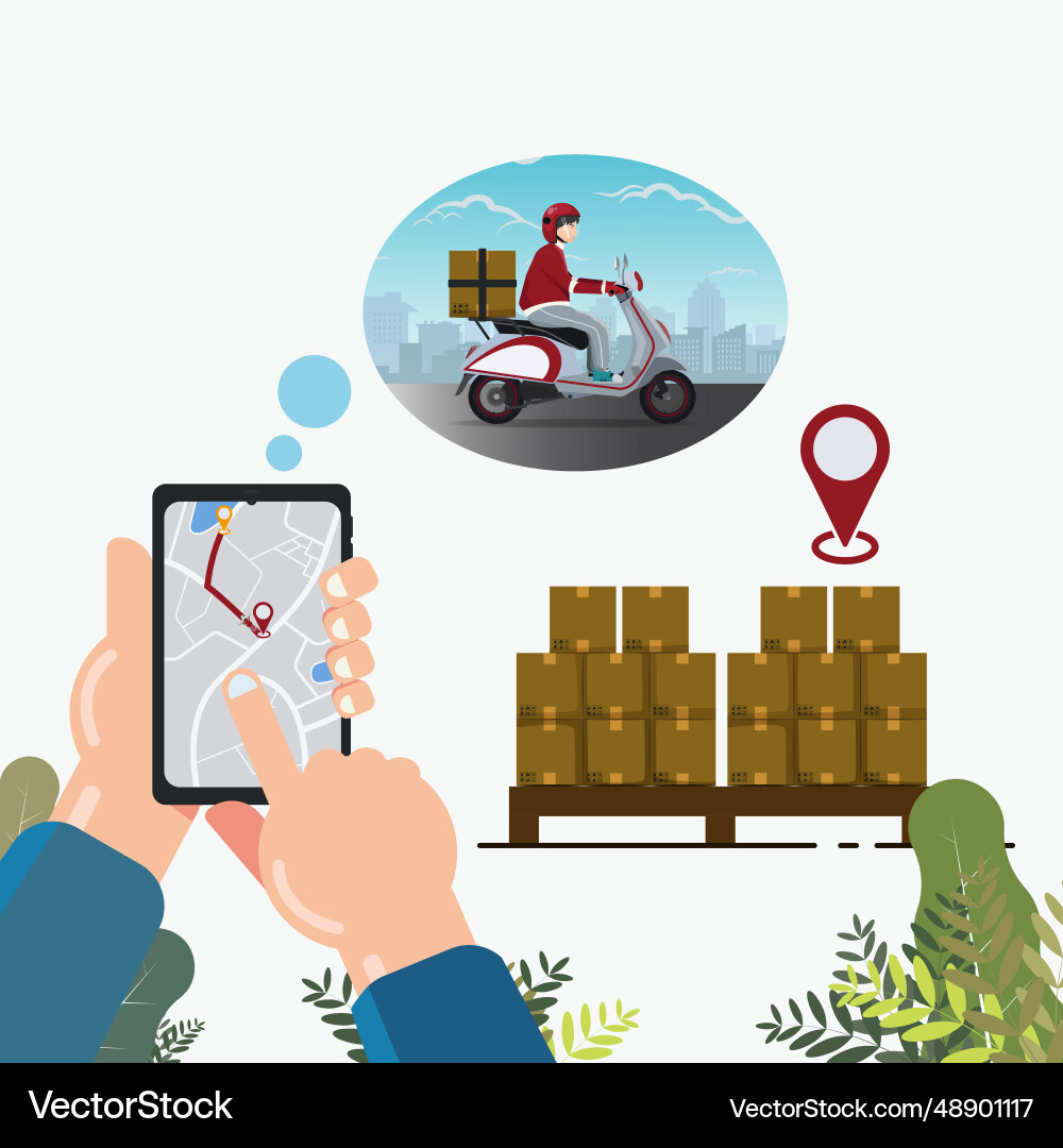 Hand holding phone with app delivery tracking Vector Image