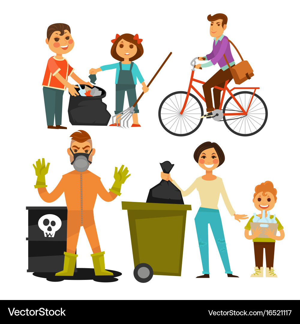 People removing garbage on street ecology Vector Image