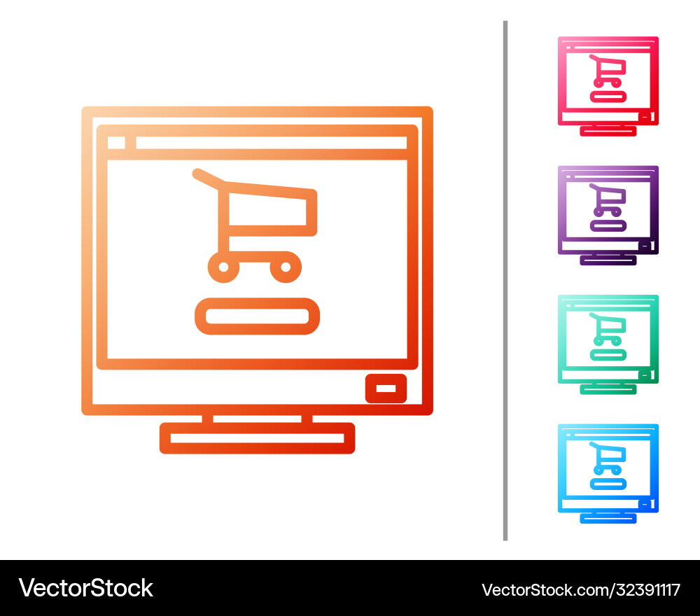 Red line shopping cart on screen computer icon Vector Image