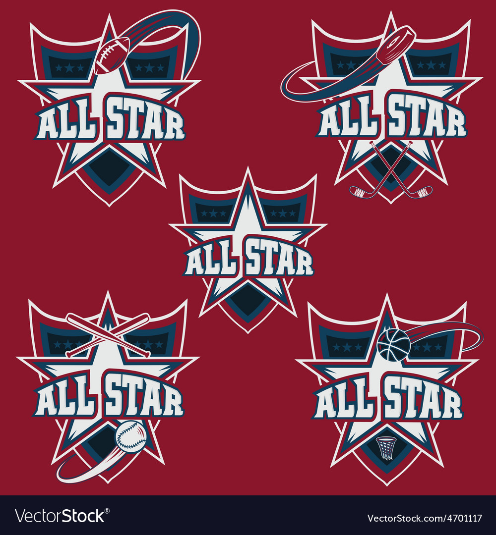 Set of vintage sports all star crests Royalty Free Vector