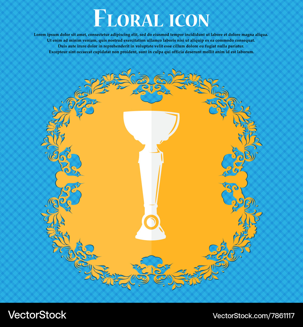 Trophy icon floral flat design on a blue abstract Vector Image