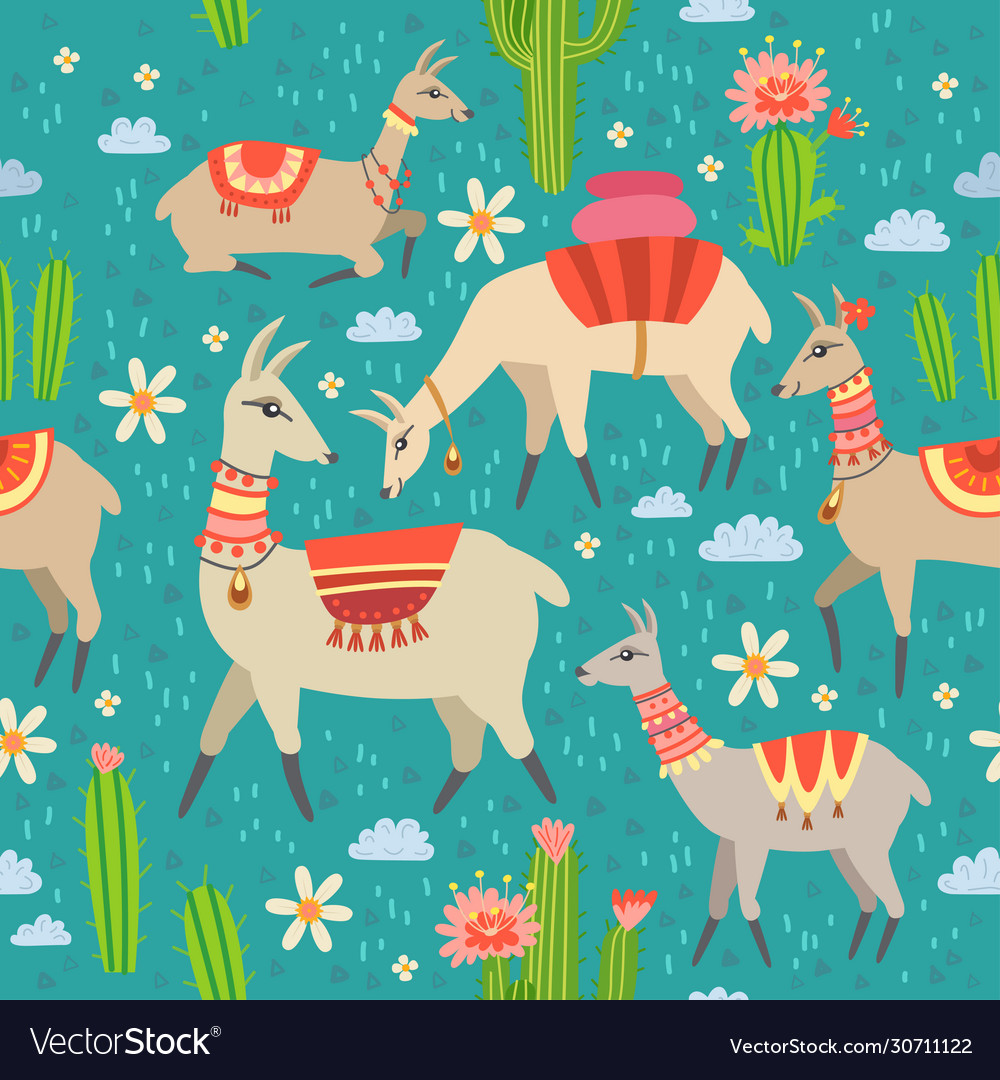 A seamless pattern with llama and cactus Vector Image