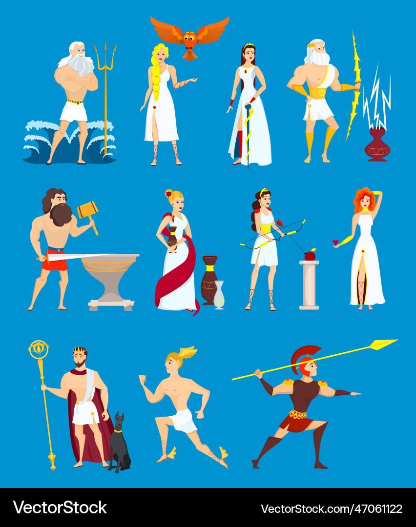 Cartoon greek gods set Royalty Free Vector Image