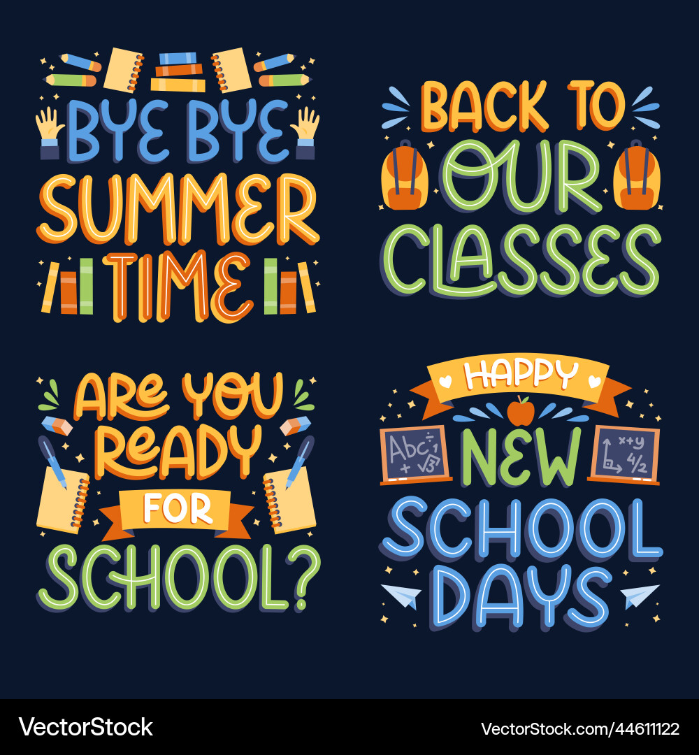 Colorful back school lettering set design Vector Image