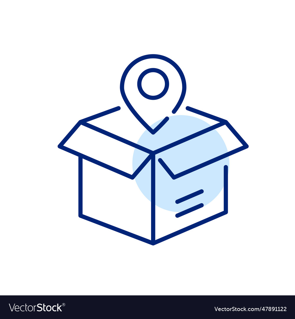 Delivery location open box and map pointer pixel Vector Image