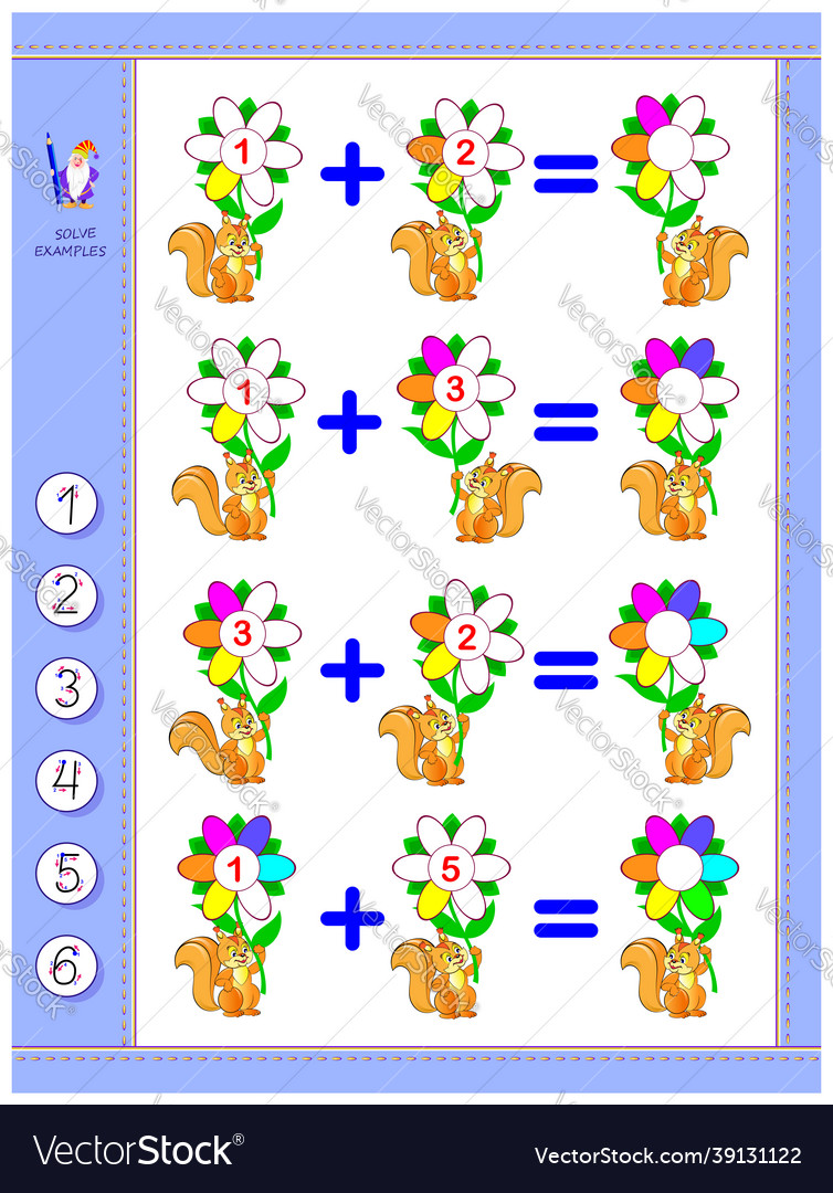 Educational page for children on addition solve Vector Image
