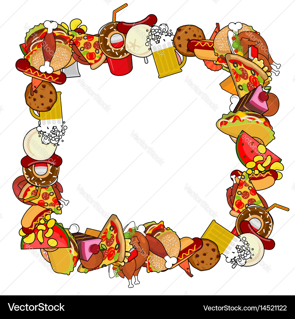 Fast food frame background feed edible cadre Vector Image
