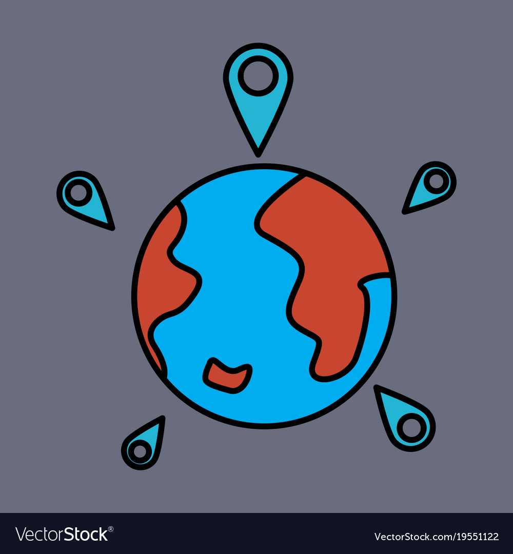 Globe earth with color pointer marks Royalty Free Vector